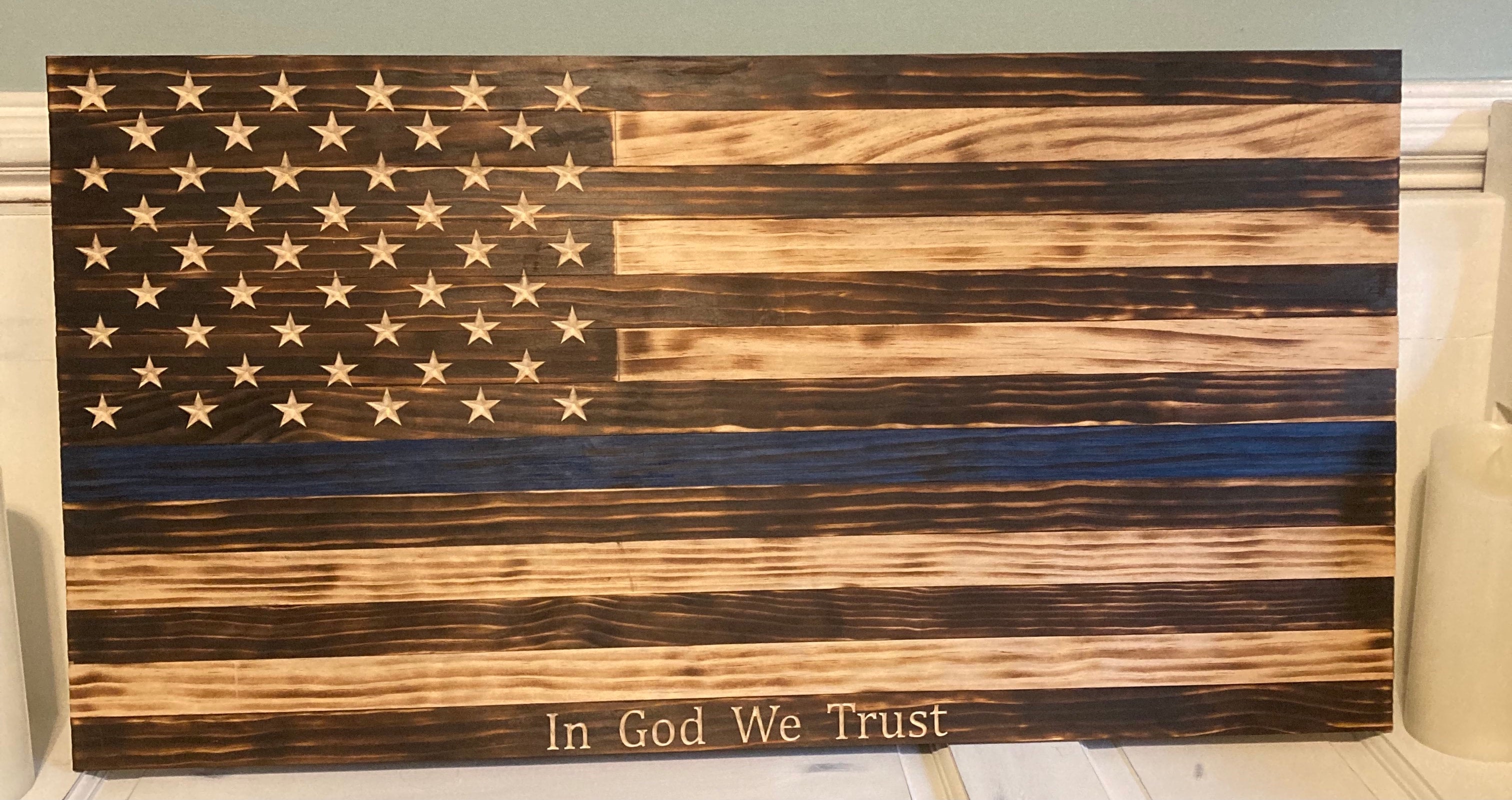 In God We Trust Blue Line Large Flag | Truly Custom Treasures